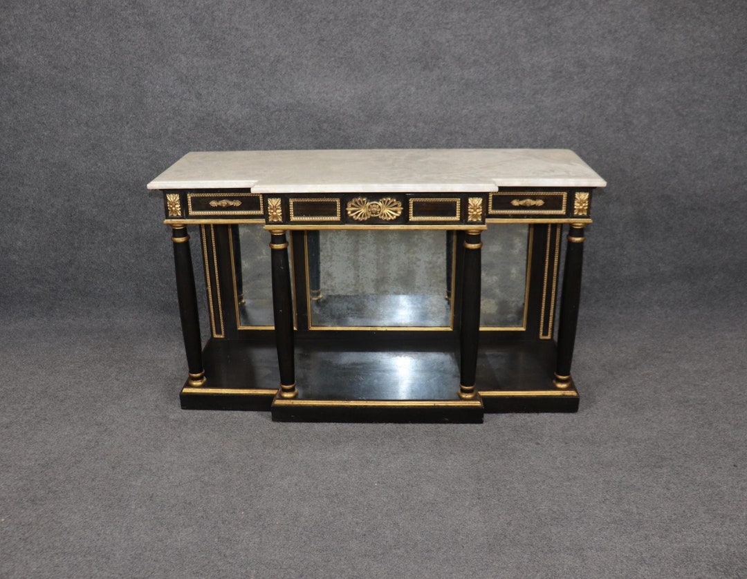 Vintage Louis XVI Style Alabaster Top Console Table: Black Entryway ...