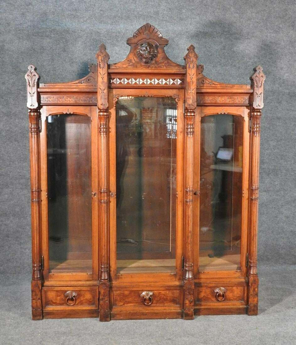 Daniel Pabst Walnut Renaissance Revival Victorian Three-door Bookcase C ...
