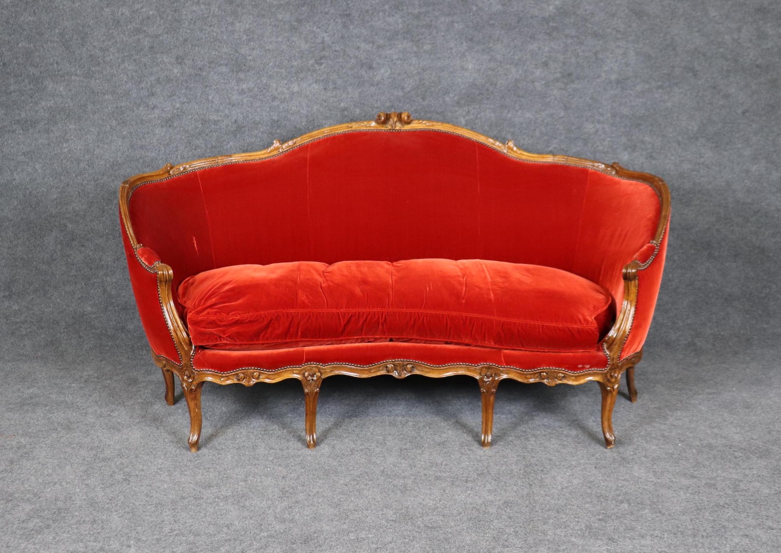 Antique 18th Century French Louis XV Carved Settee, Sofa, Loveseat, Red Settee, Vintage Settee ...