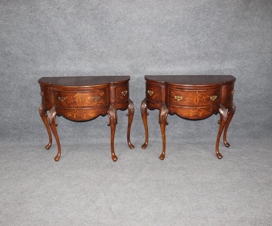 Vintage Pair of Inlaid Edwardian Style Console Tables by John Richard ...