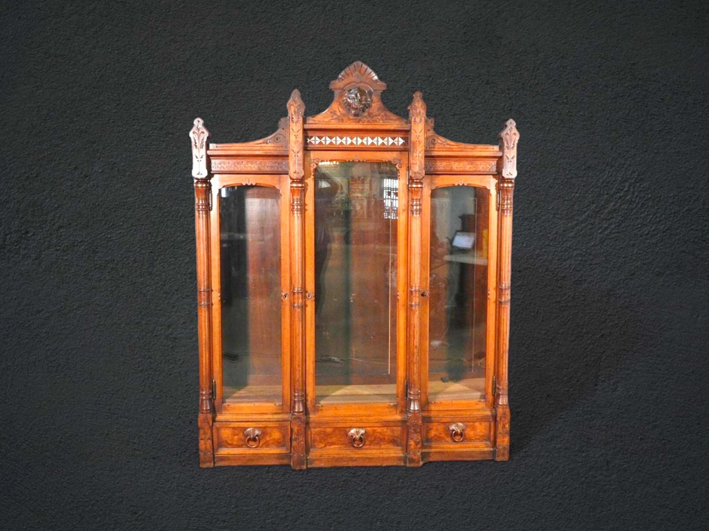 Daniel Pabst Walnut Renaissance Revival Victorian Three-door Bookcase C ...