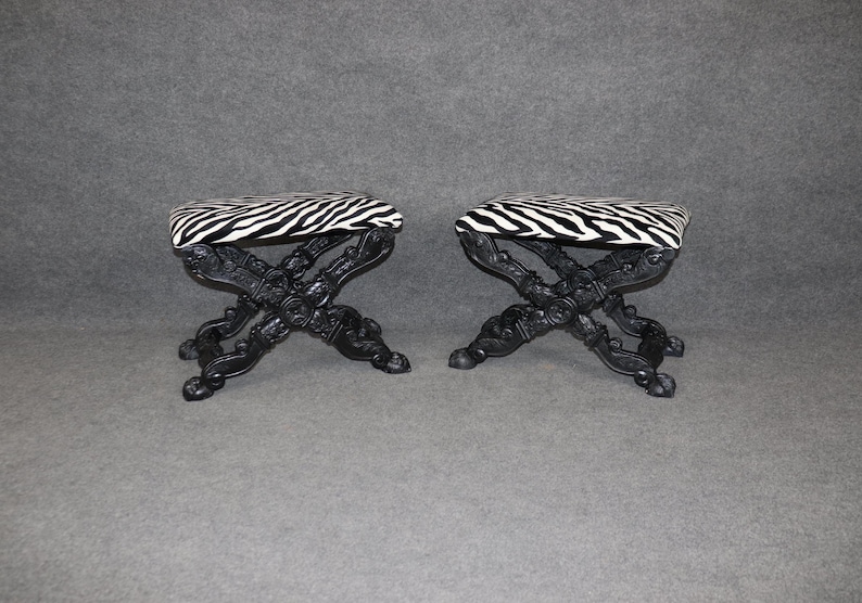 Victorian Ebonized X Benches: Zebra Print Upholstery, Pair - Etsy