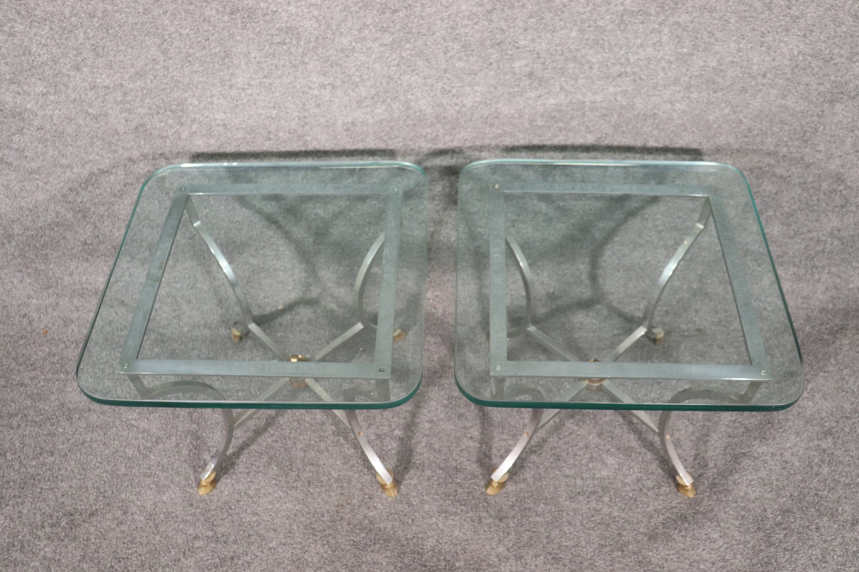 Mid Century Modern Pair of Maison Jansen Glass Top End Tables, Side ...