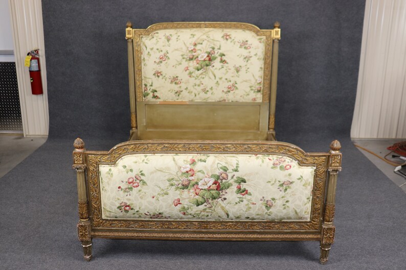 Vintage Louis XVI Style Distressed Paint Decorated and Gilt Full Bed ...