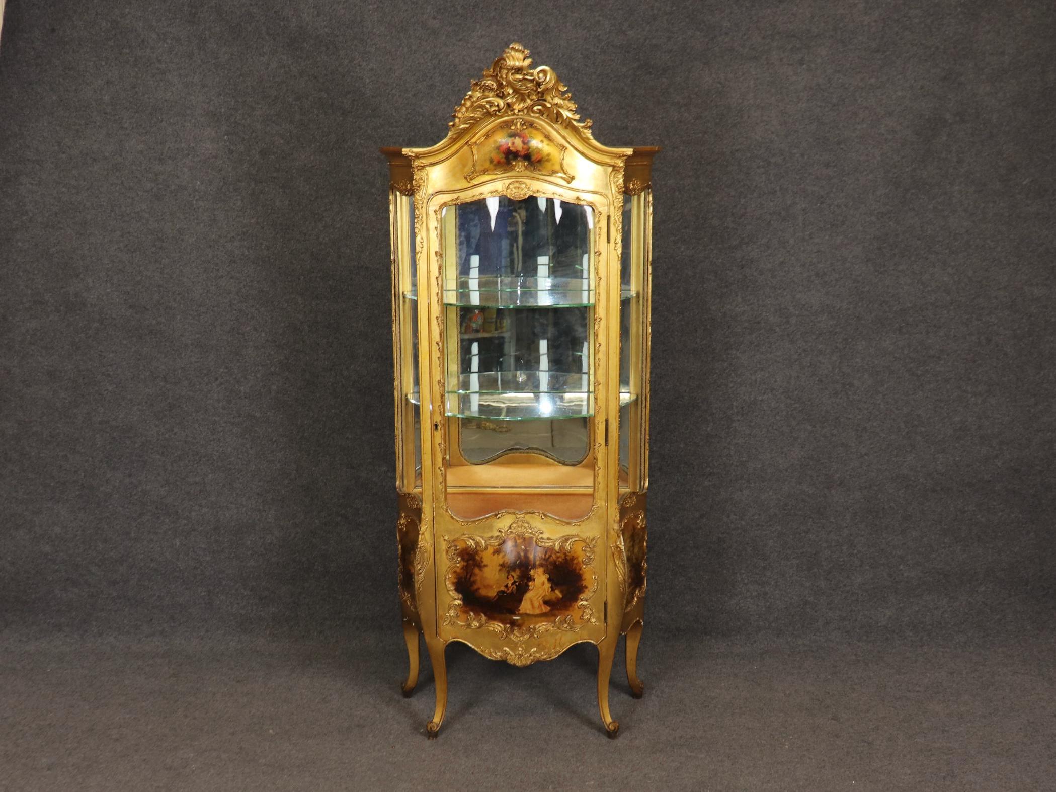 Vintage Louis XV Style Gold Gilt Paint Decorated Vitrine, Display ...