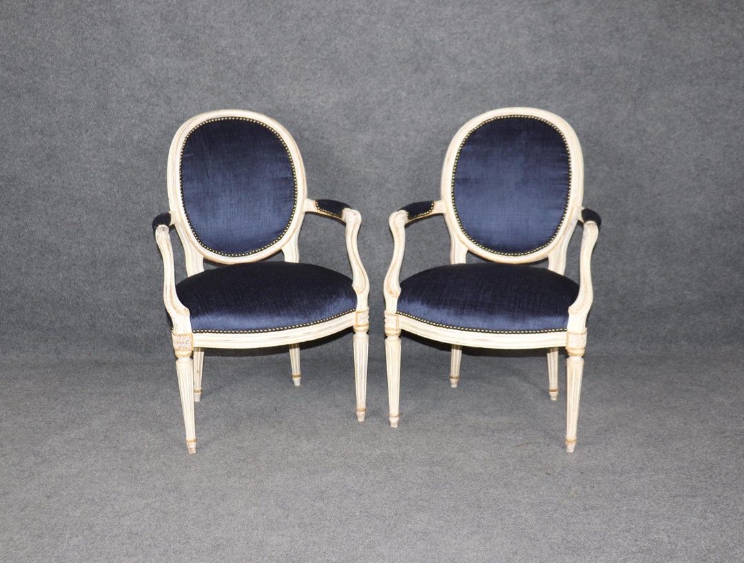Pair of French Louis VXI Style Distressed Paint Decorated Armchairs ...
