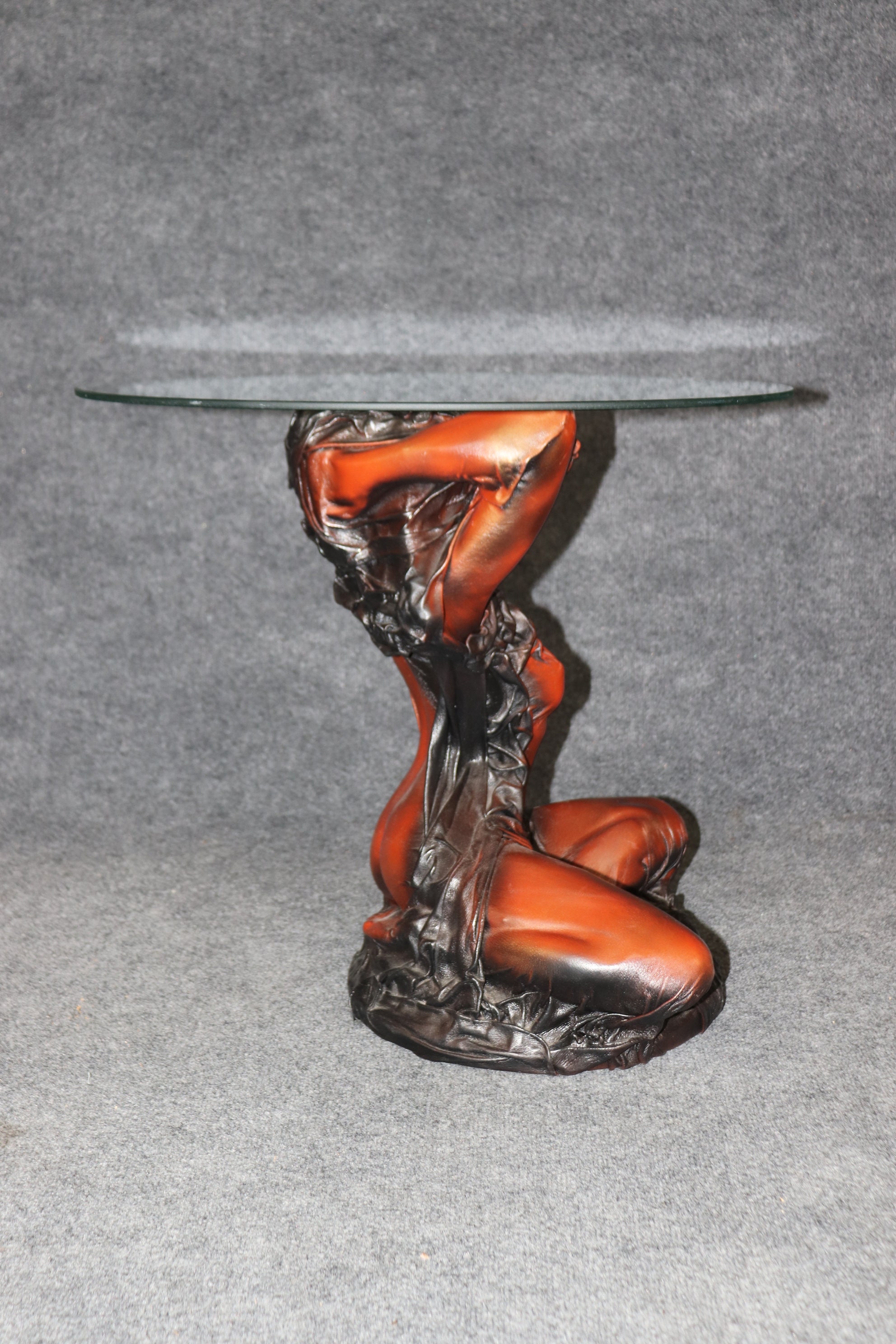 Vintage Leather Wrapped Glass Top Figural End Table by Daphne Du Barry ...