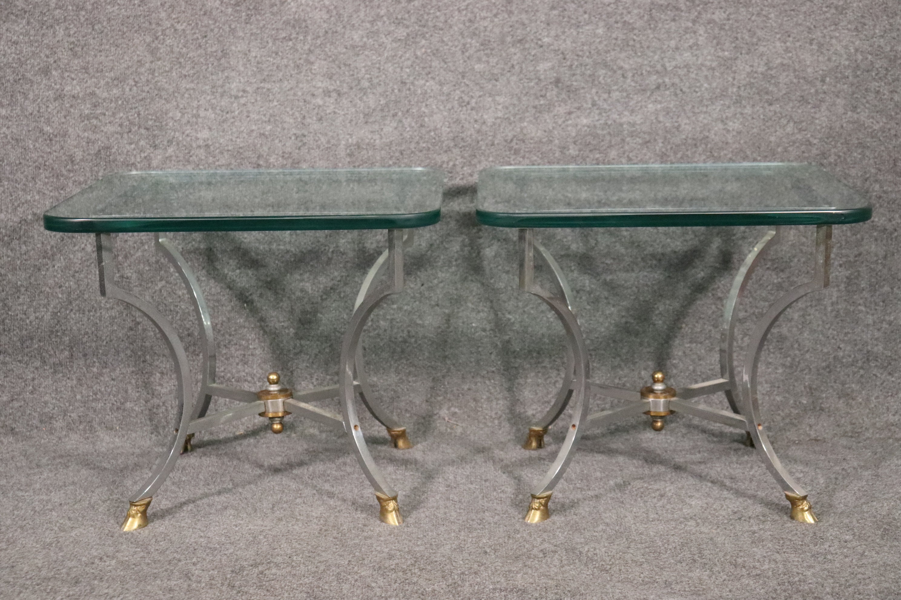 Mid Century Modern Pair of Maison Jansen Glass Top End Tables, Side ...