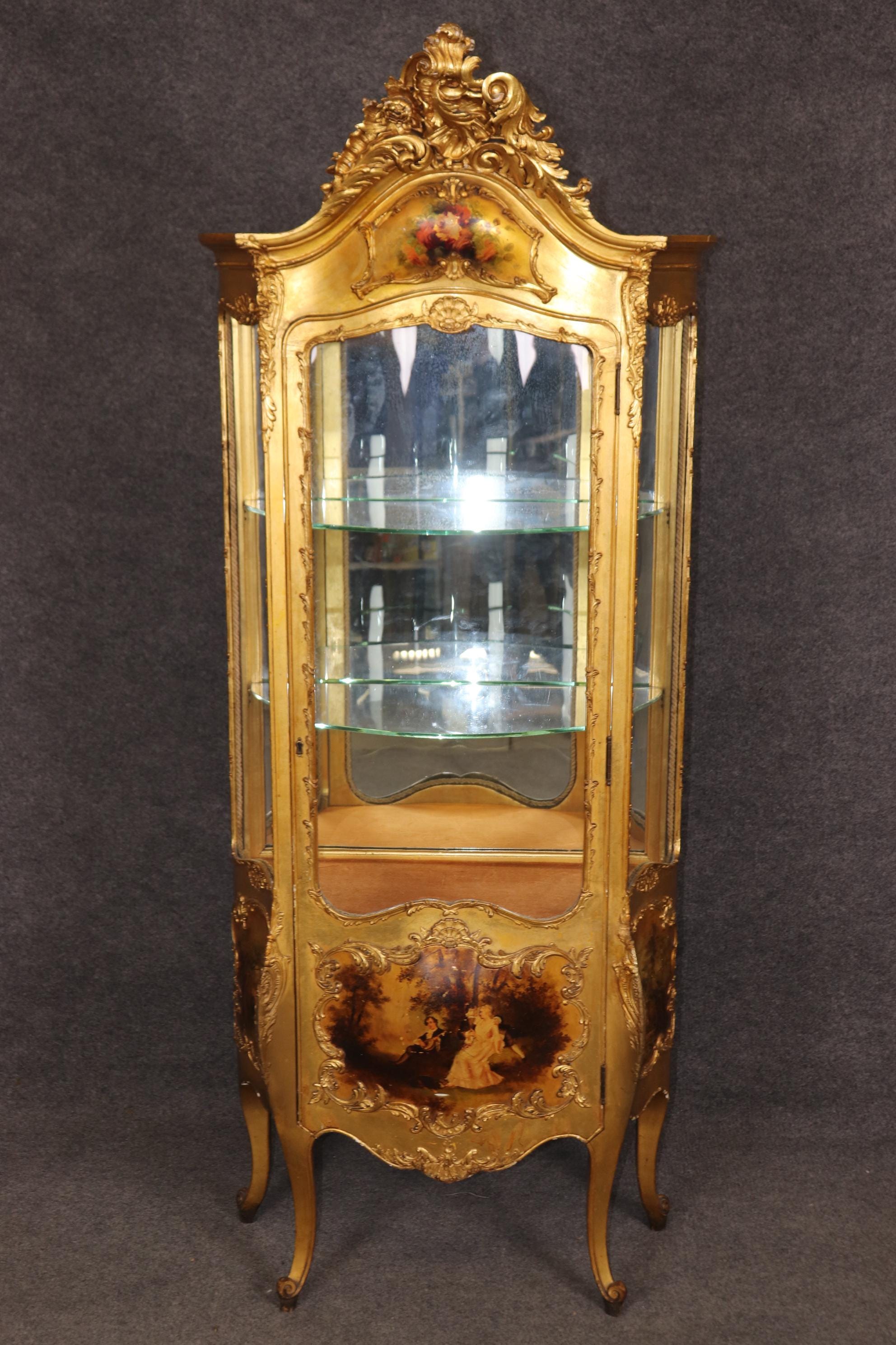 Vintage Louis XV Style Gold Gilt Paint Decorated Vitrine, Display ...