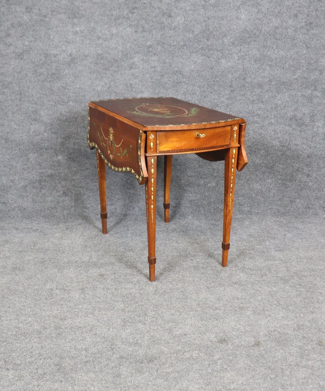 Adams Style Paint Decorated Inlaid Pembroke Table, Drop Leaf Table ...