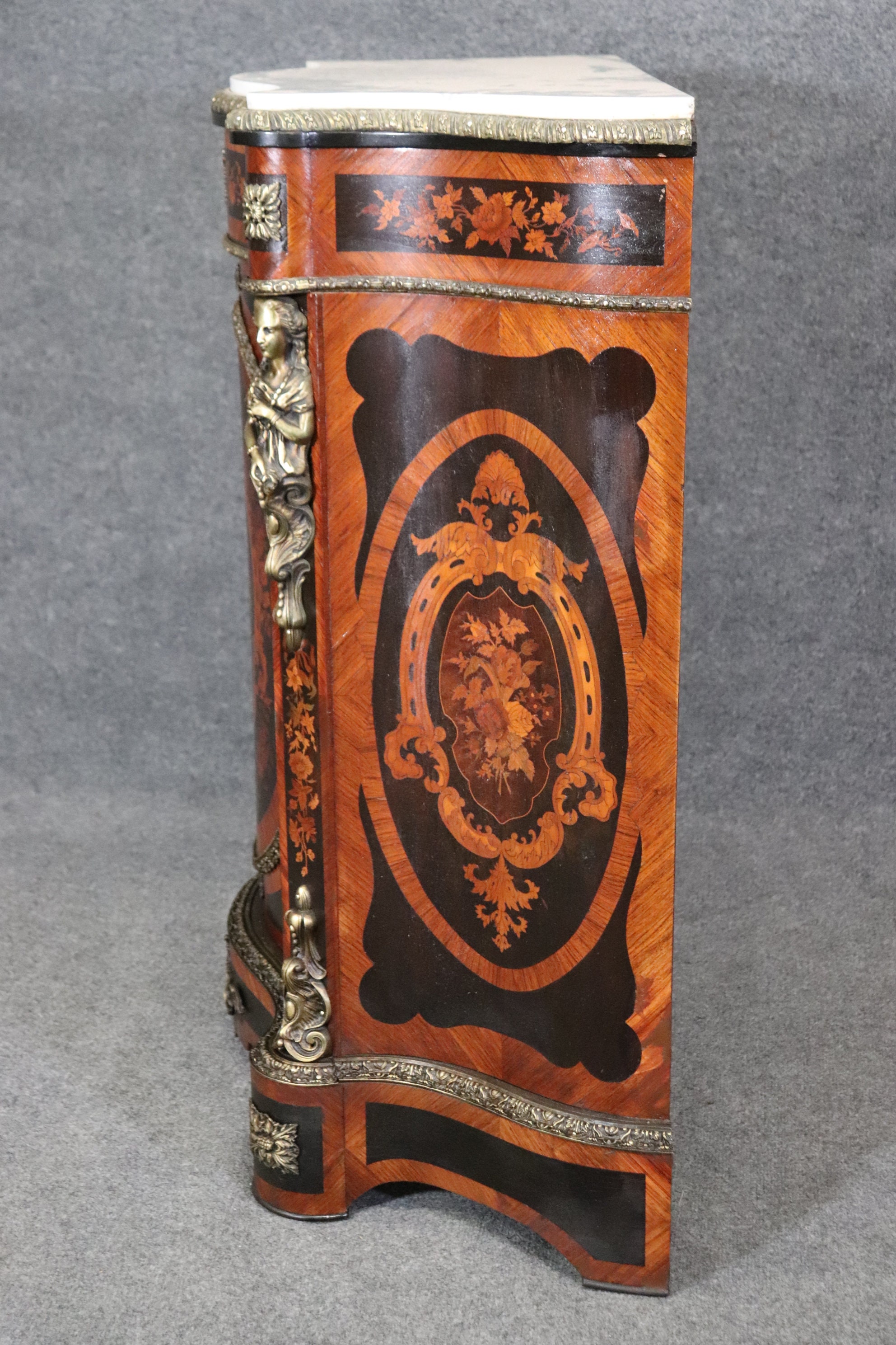 French Napoleonic Inlaid Marble Top Cabinet With Brass Mounts, Vintage ...