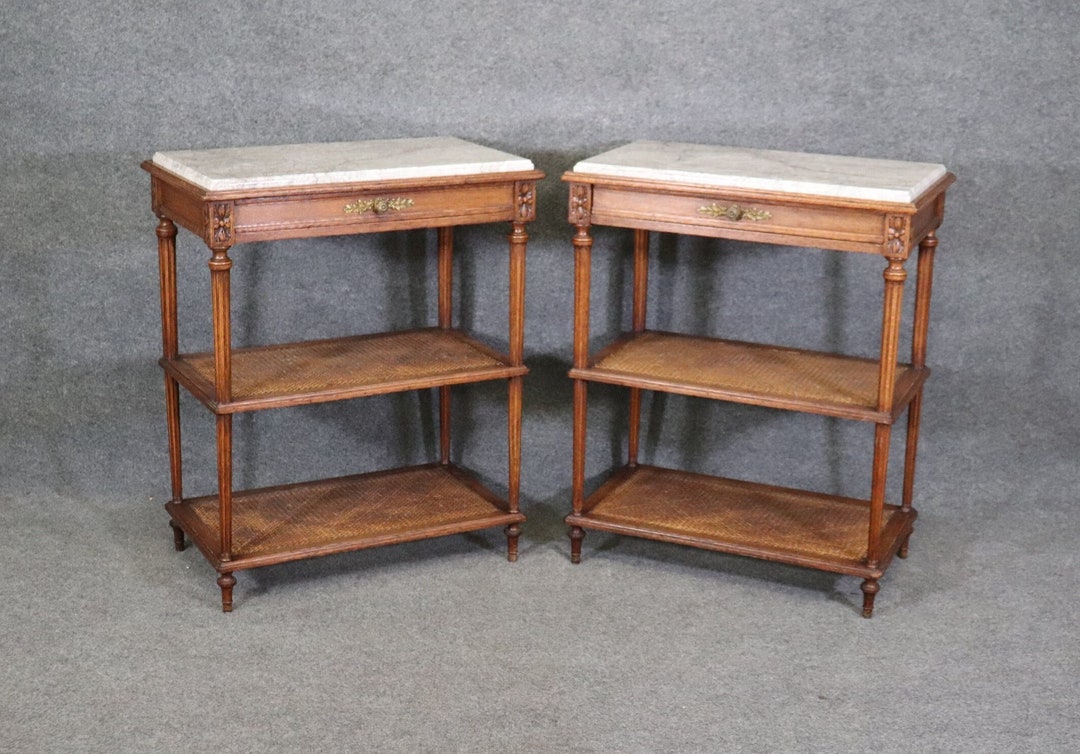 Pair Antique Louis XVI Style French Picard Paris Three Tier Marble Top ...