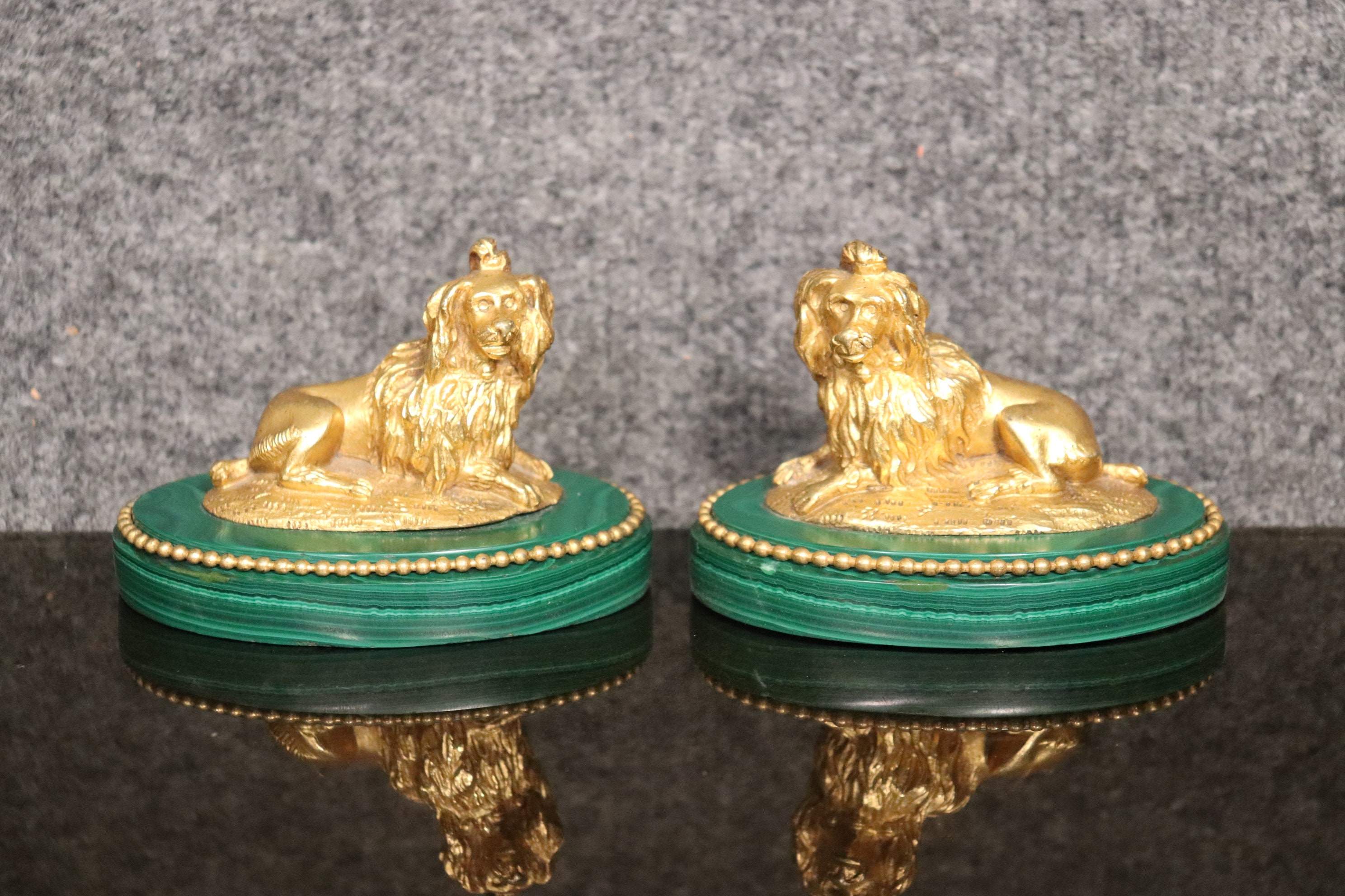 Pair of French Doré Bronze Dogs on Malachite Plinths Home - Etsy
