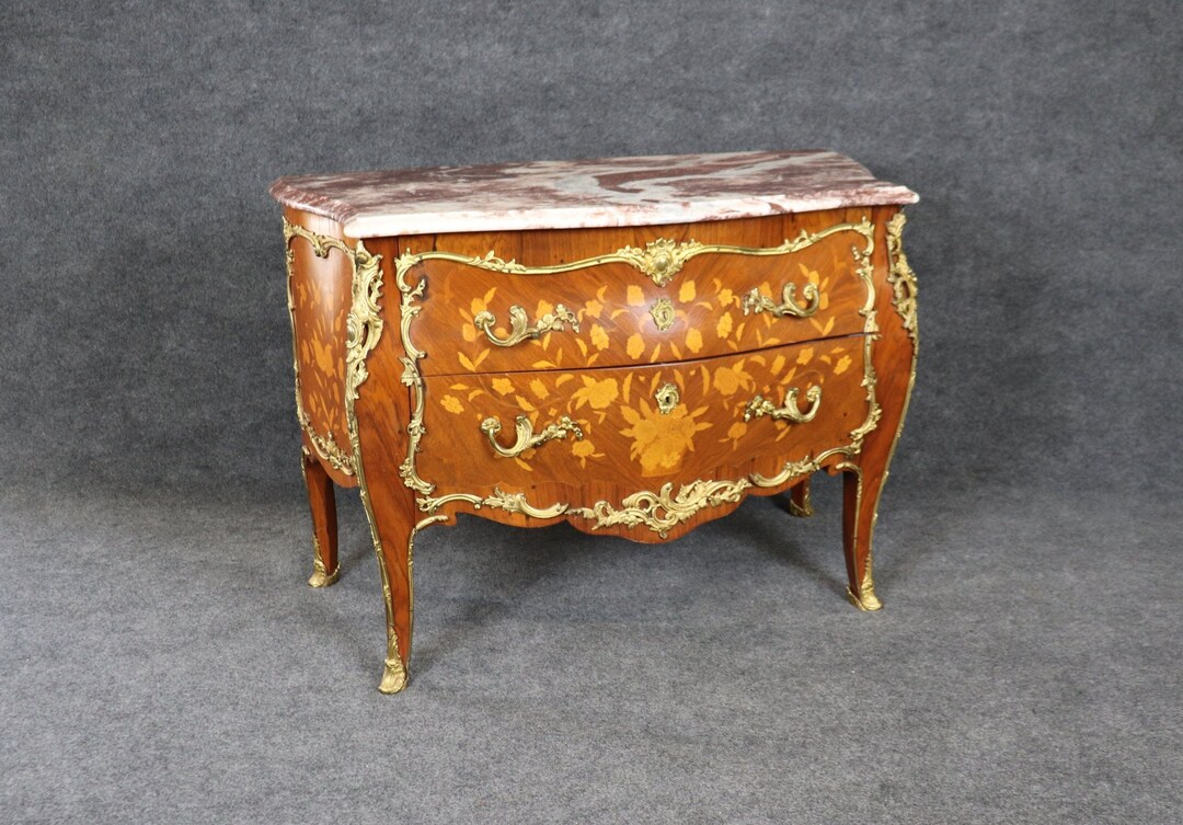 Louis XV Style Brass Mounted Marble Top Commode Circa 1960s, Dresser ...