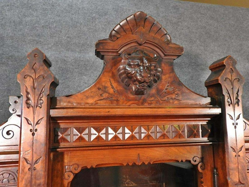 Daniel Pabst Walnut Renaissance Revival Victorian Three-door Bookcase C ...