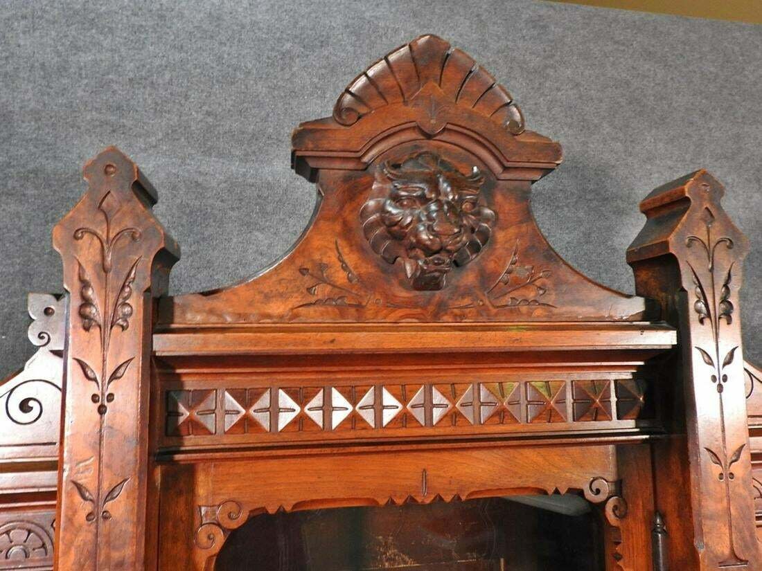 Daniel Pabst Walnut Renaissance Revival Victorian Three-door Bookcase C ...