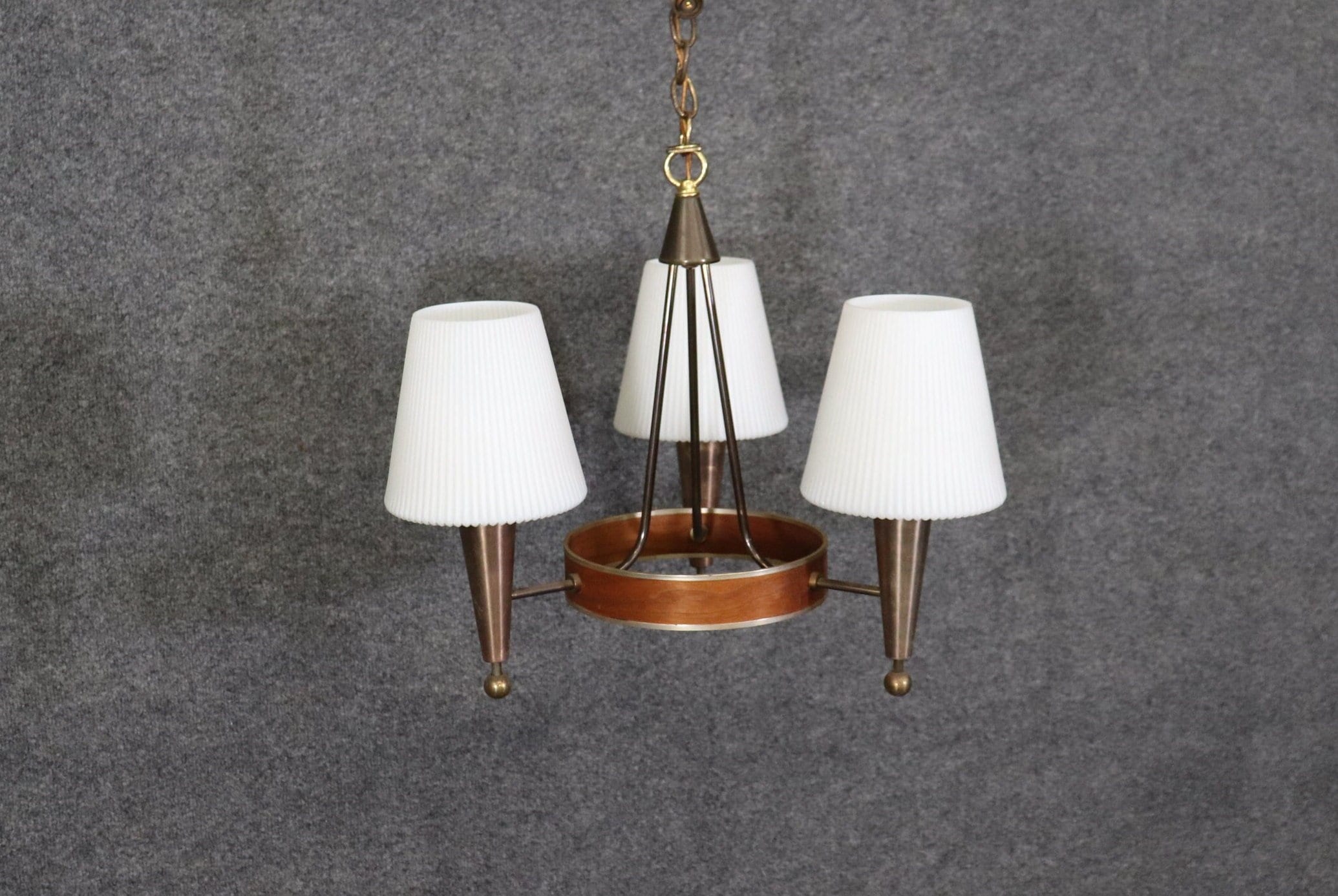 Lightolier Mid Century Modern Walnut and Brass Chandelier, MCM, MCM ...