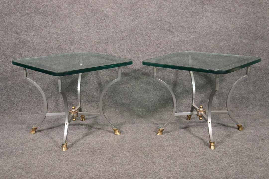 Mid Century Modern Pair of Maison Jansen Glass Top End Tables, Side ...