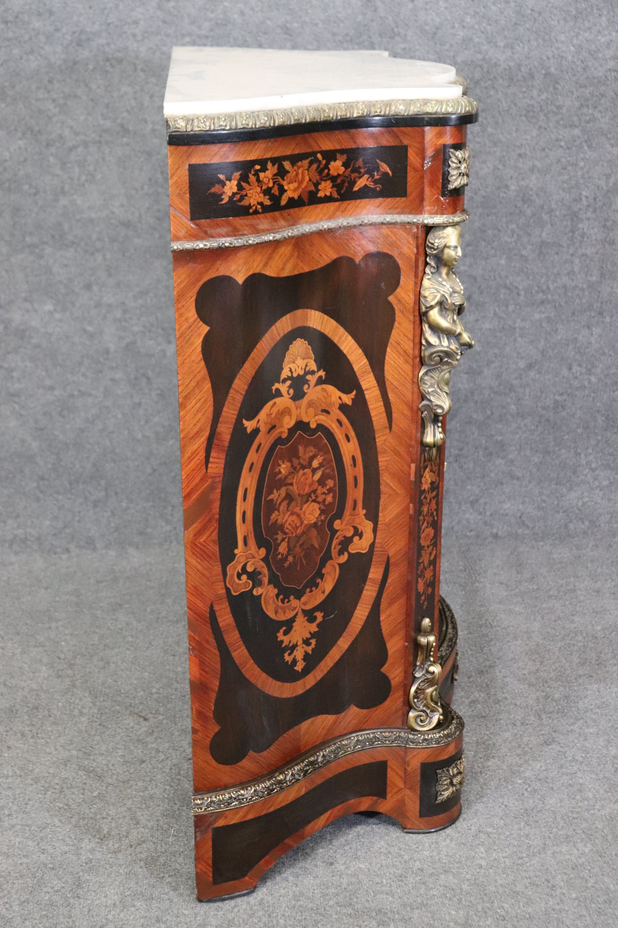 French Napoleonic Inlaid Marble Top Cabinet With Brass Mounts, Vintage ...