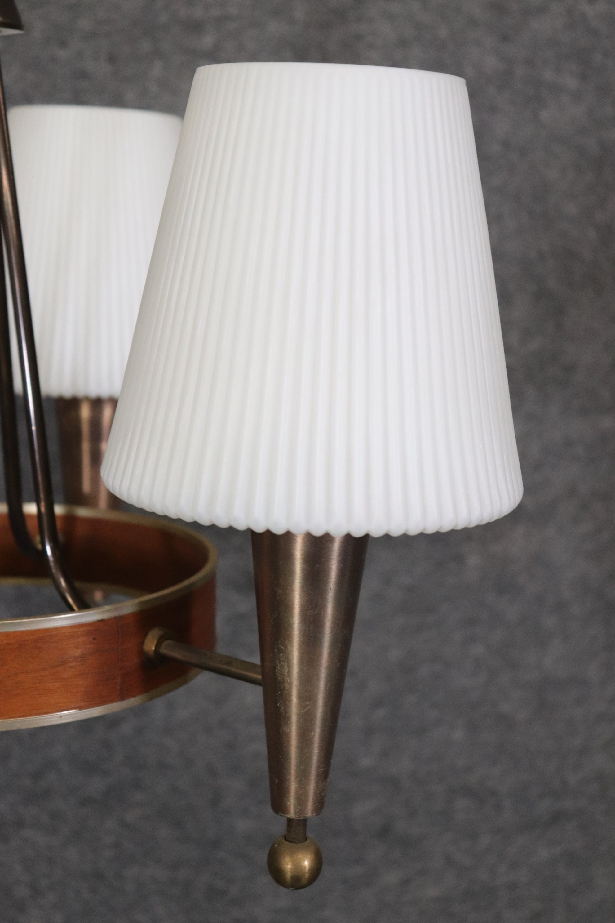Lightolier Mid Century Modern Walnut and Brass Chandelier, MCM, MCM ...