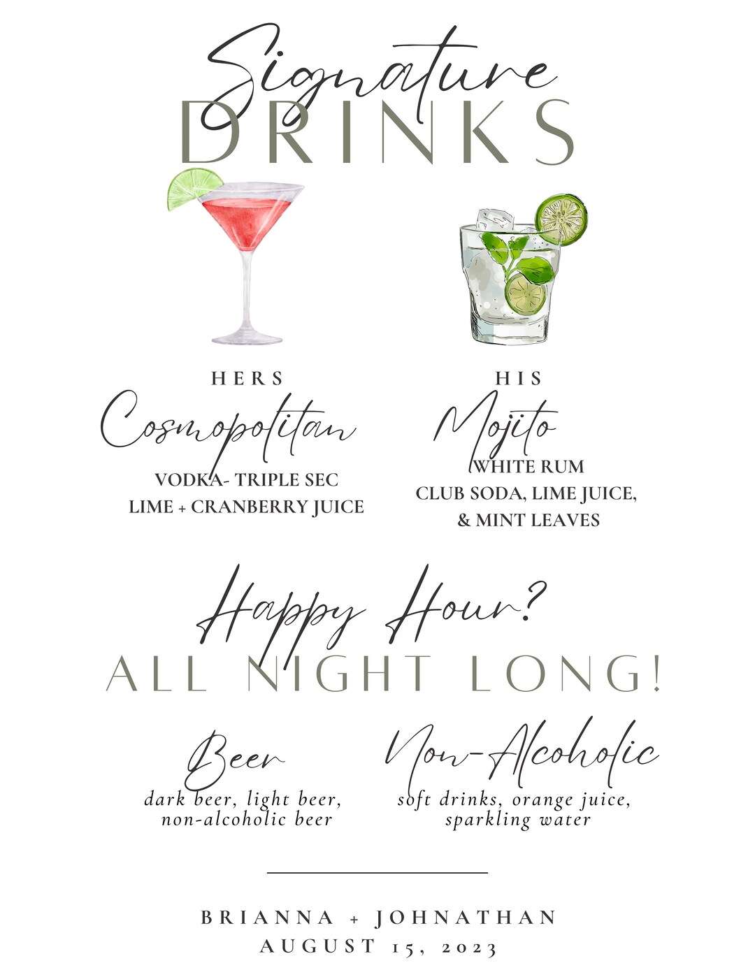 DIGITAL DOWNLOAD \\ PRINTABLE \\ Wedding Drink Menu - Etsy