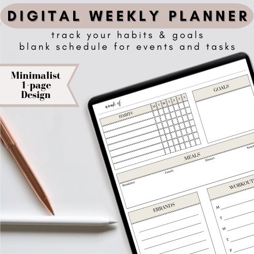 Weekly Planner Bundle, 5 Different 1-page Templates PDF Digital ...