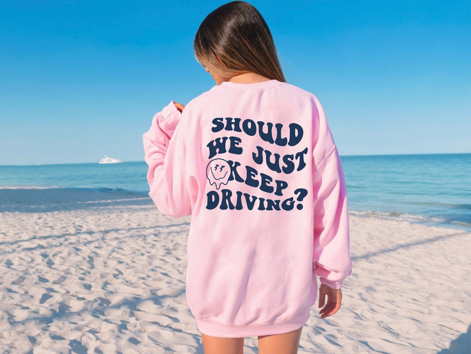 Just Keep Driving Hoodie, VSCO Girl Sweatshirt, Words on Back Sweater ...