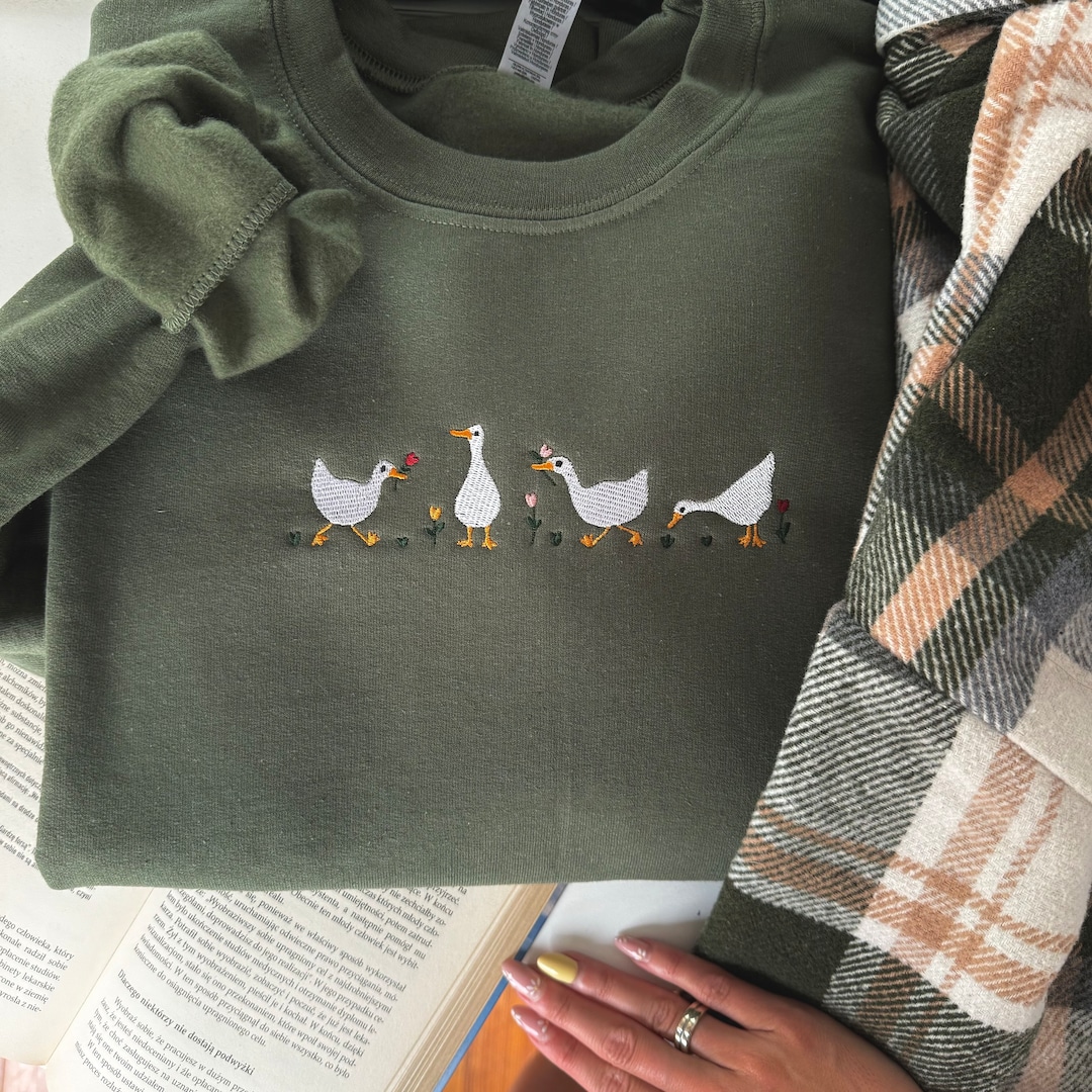 Embroidered Duck With Tulip Sweatshirt, Embroidered Flower Sweater ...