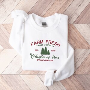 Embroidered Farm Fresh Christmas Trees, Womens Christmas Crewneck ...