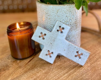 Ceramic Cross Ornament, Handmade Textured Pottery, Wall Art, Home Decor ...