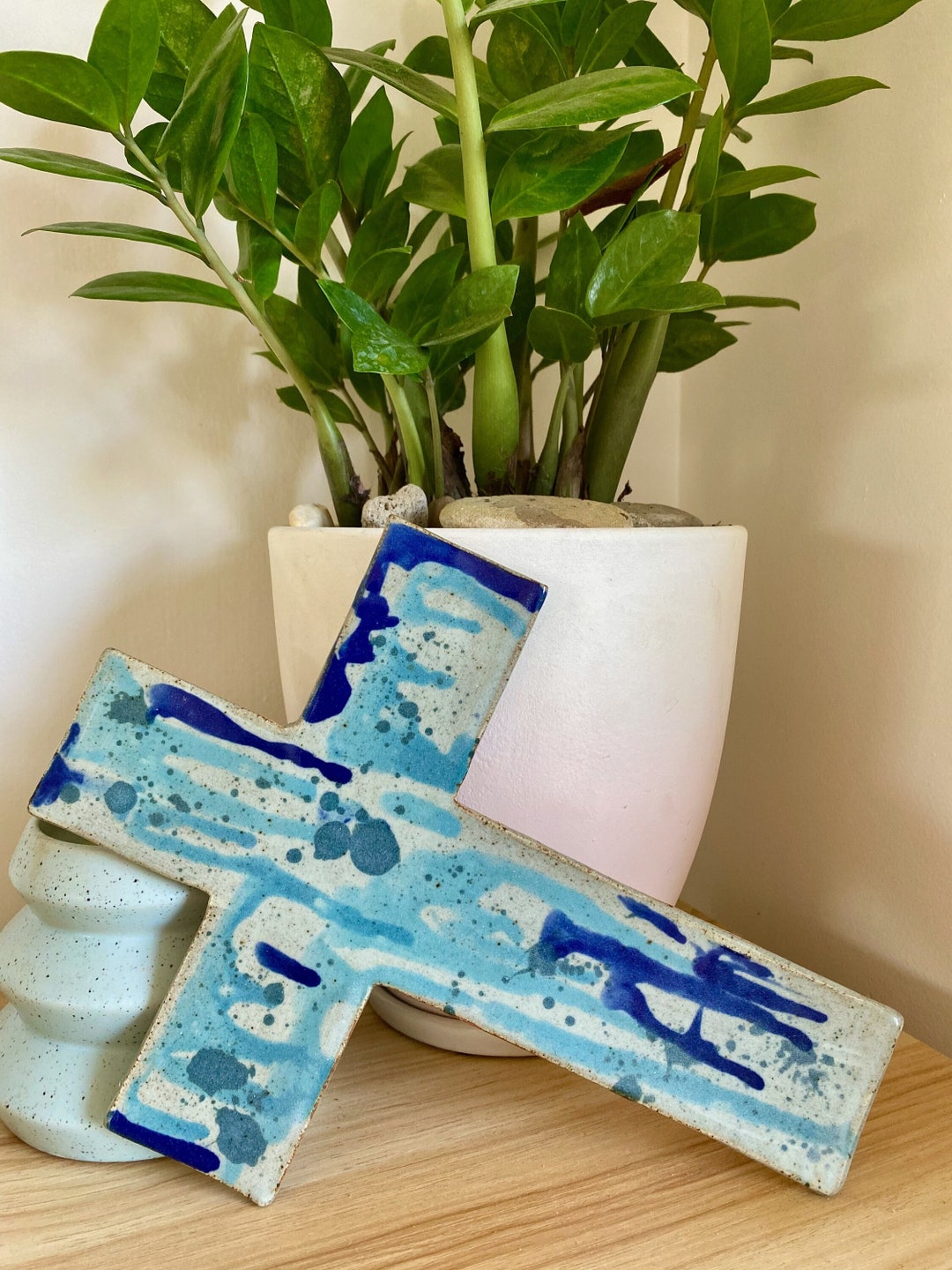 Drippy Blue Ceramic Cross - Etsy