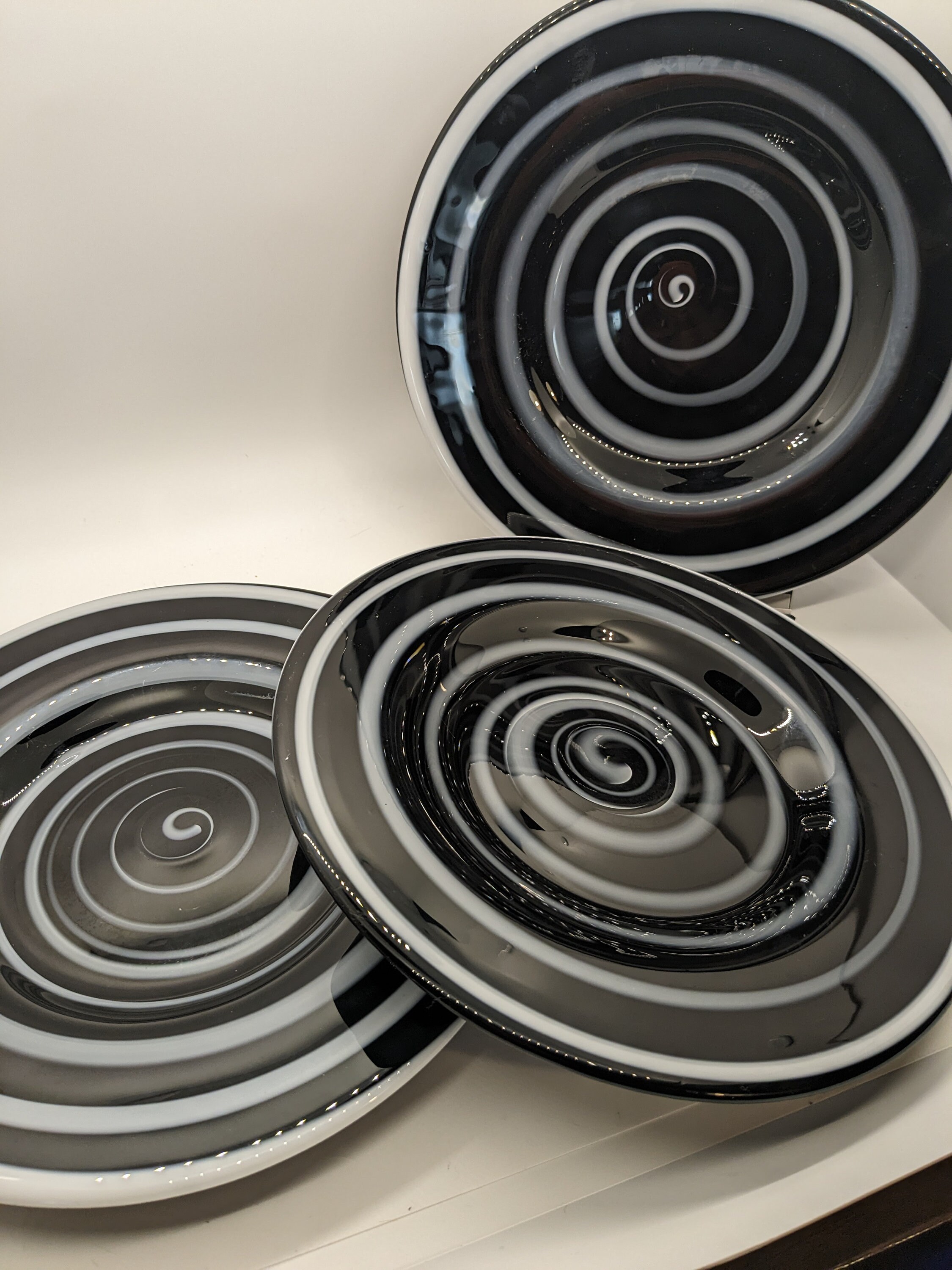 Art Glass Black and White Swirl Plates - Etsy