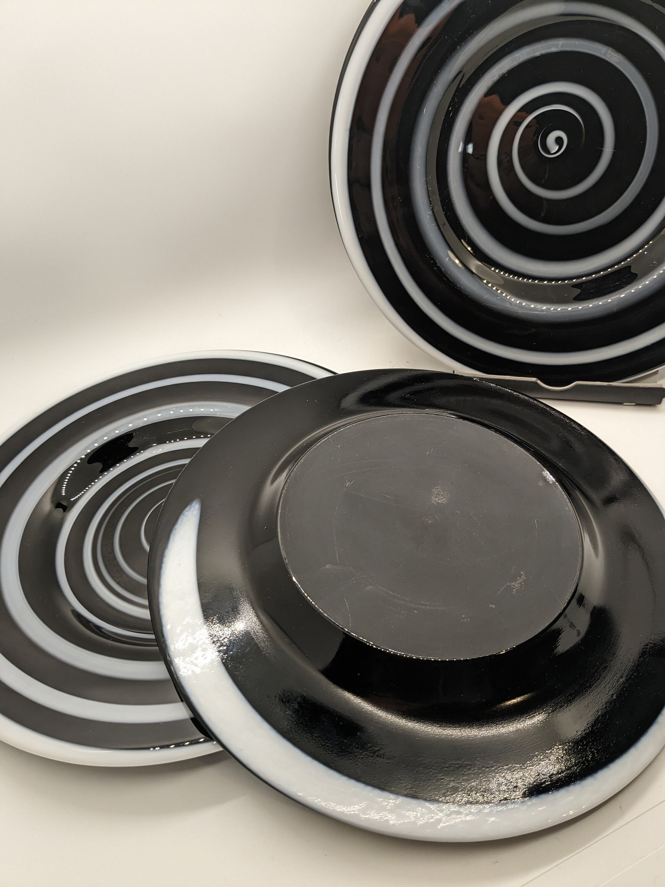 Art Glass Black and White Swirl Plates - Etsy