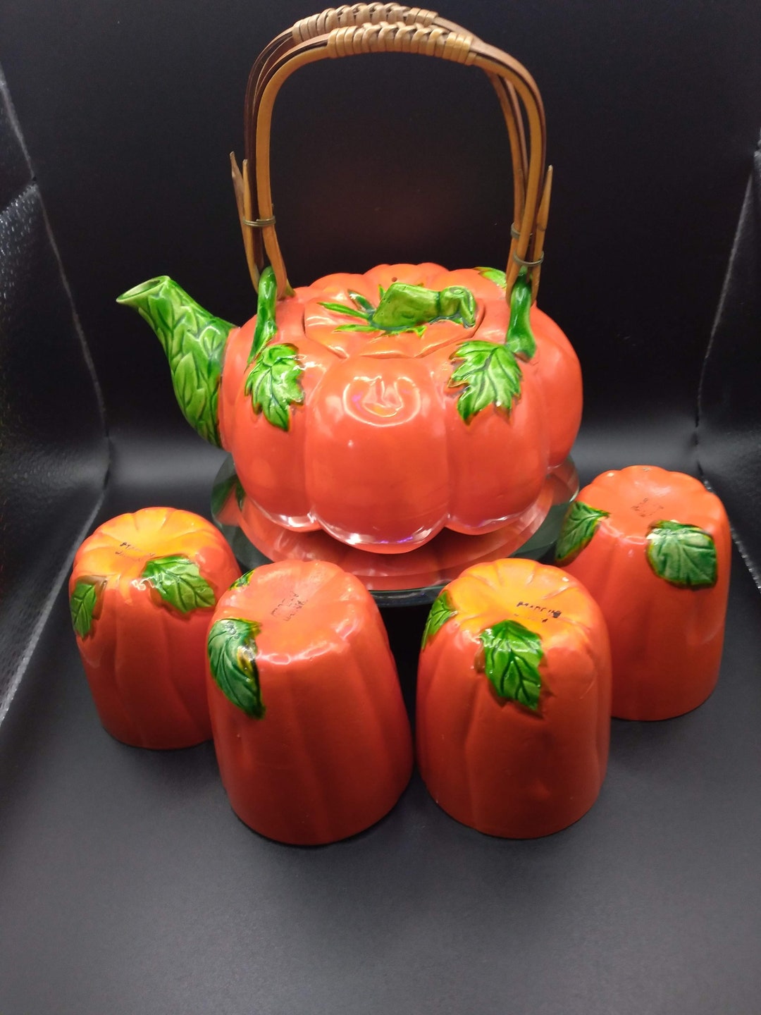Tomato Tea Pot and 4 Tea Cups - Etsy