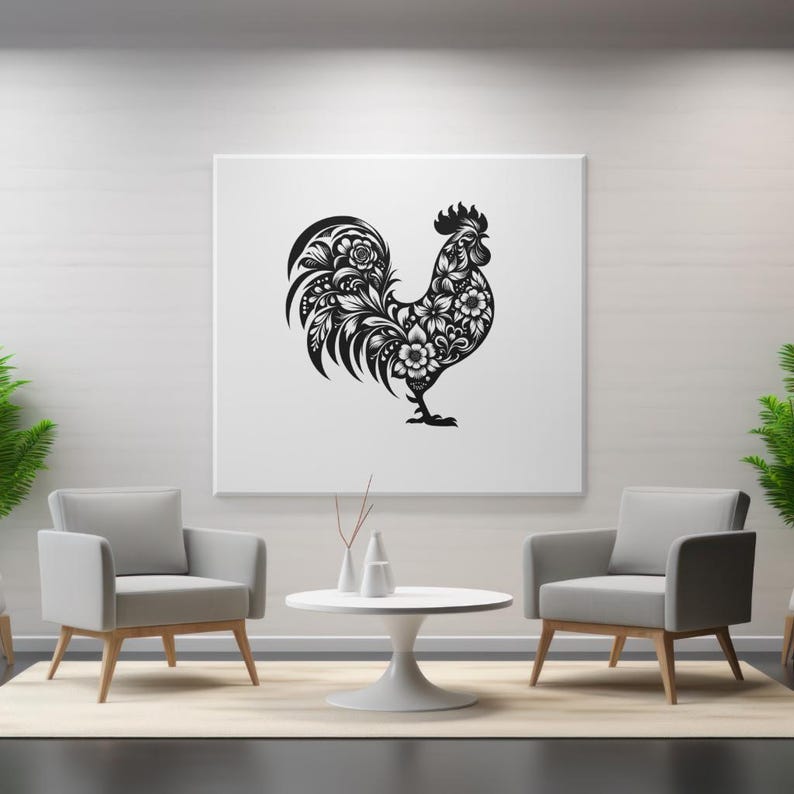 Floral Rooster Svg, Png & Pdf, Rooster Clipart, Flower Vector Image, Rooster Silhouette, Chicken ...