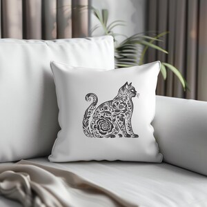 Floral Cat Silhouette SVG | Mandala Cat Design for Cricut & Laser Cut ...