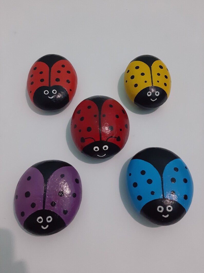 5pcs Rock Painting, Stone Painting Ideas Easy, Ladybug Painted Rock ...