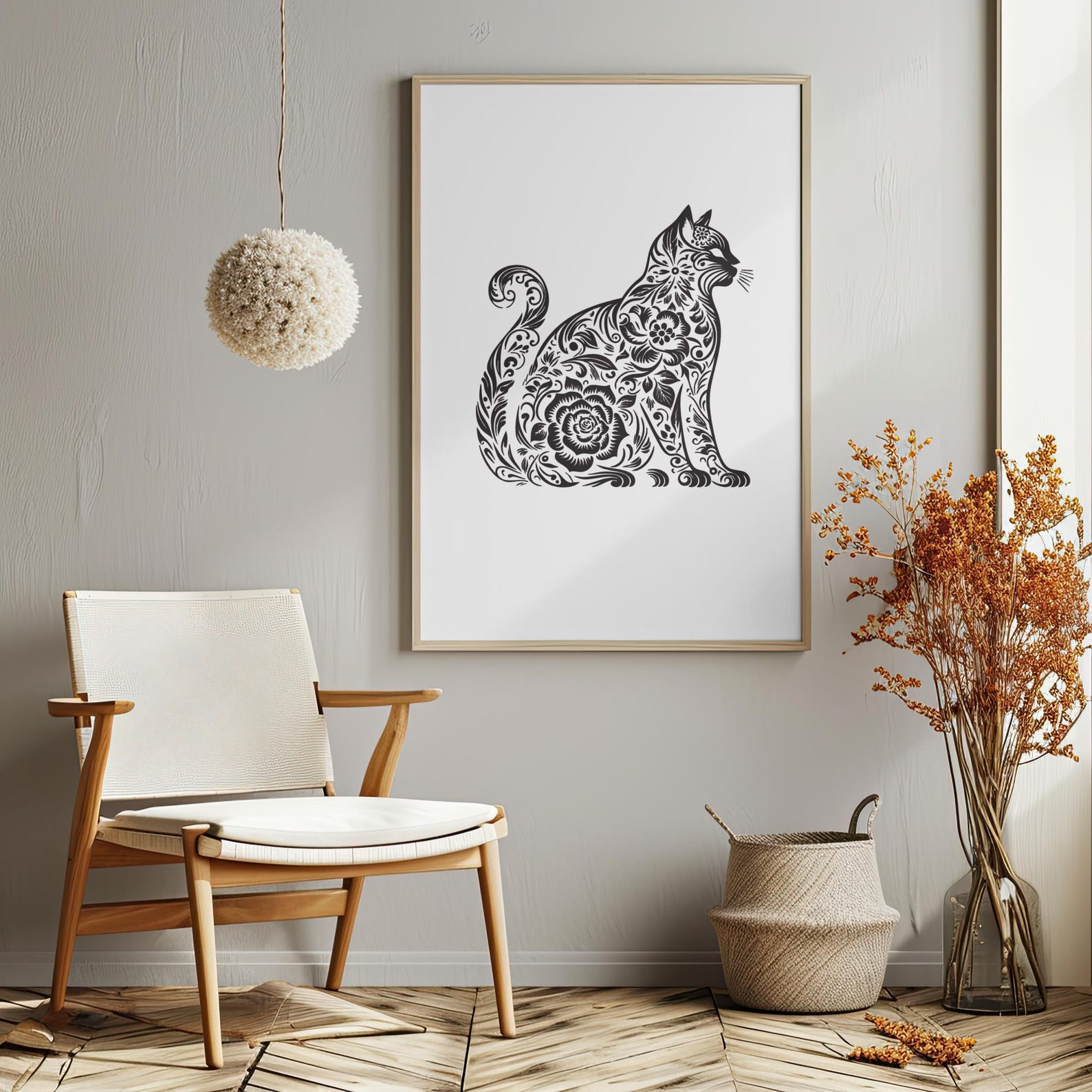 Floral Cat Silhouette SVG | Mandala Cat Design for Cricut & Laser Cut ...