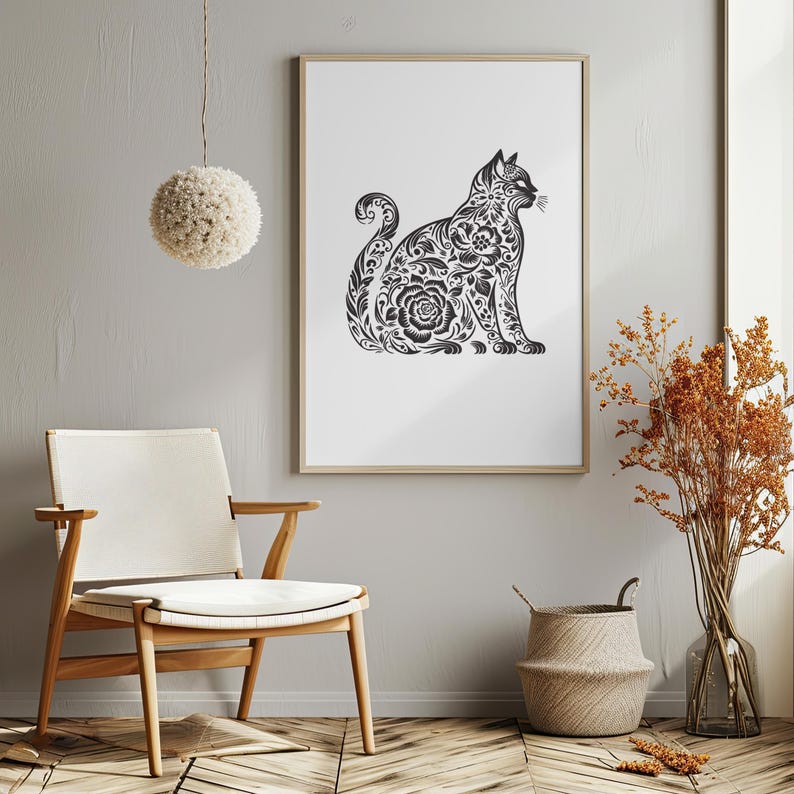 Floral Cat Silhouette SVG | Mandala Cat Design for Cricut & Laser Cut ...