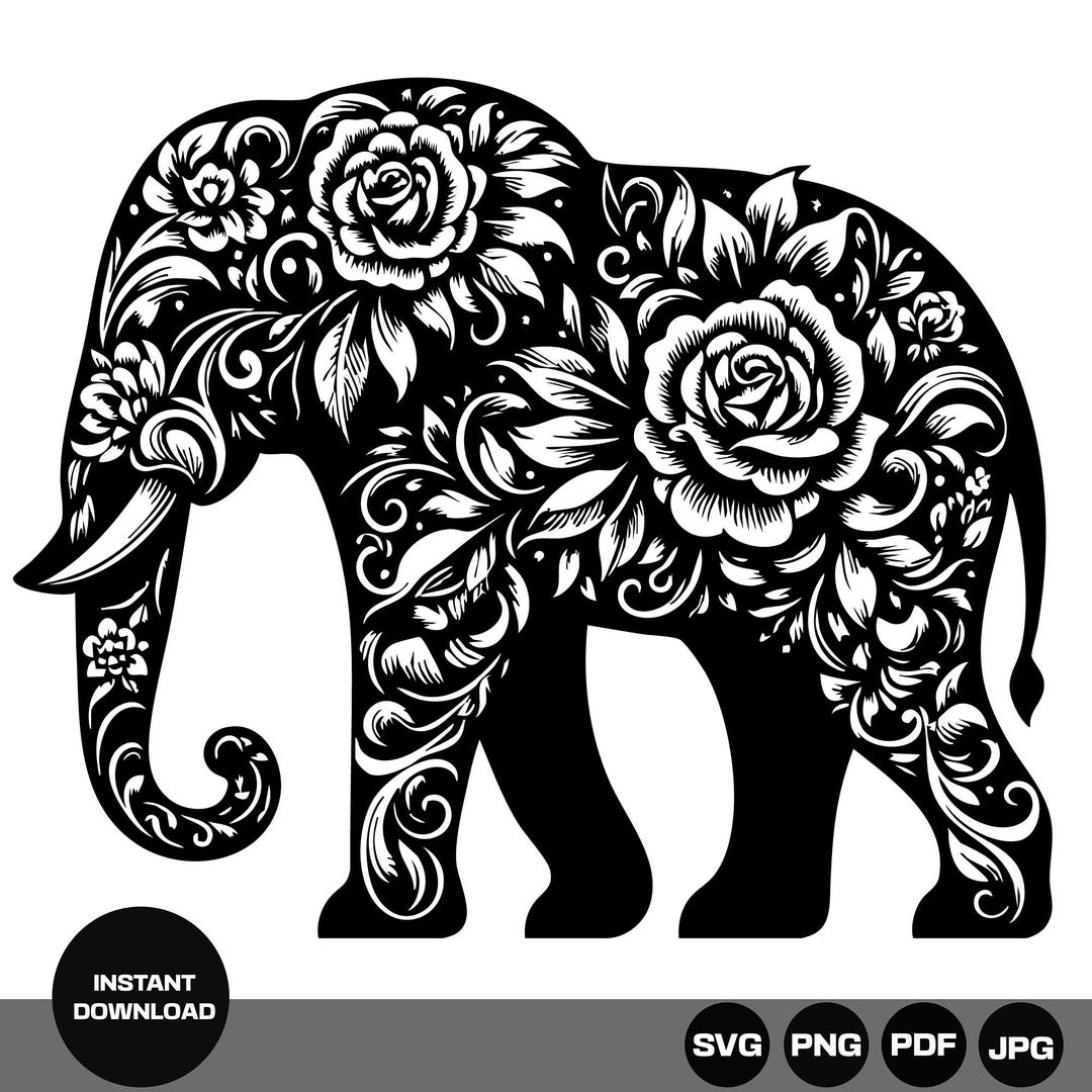 Floral Elephant SVG: Safari Clipart Bundle (digital Download) - Etsy