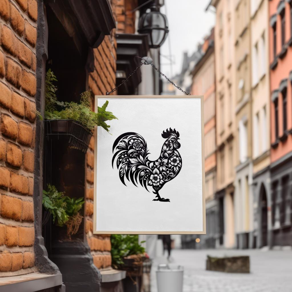 Floral Rooster Svg, Png & Pdf, Rooster Clipart, Flower Vector Image ...