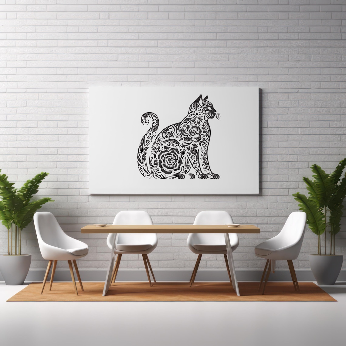 Floral Cat Silhouette SVG | Mandala Cat Design for Cricut & Laser Cut ...