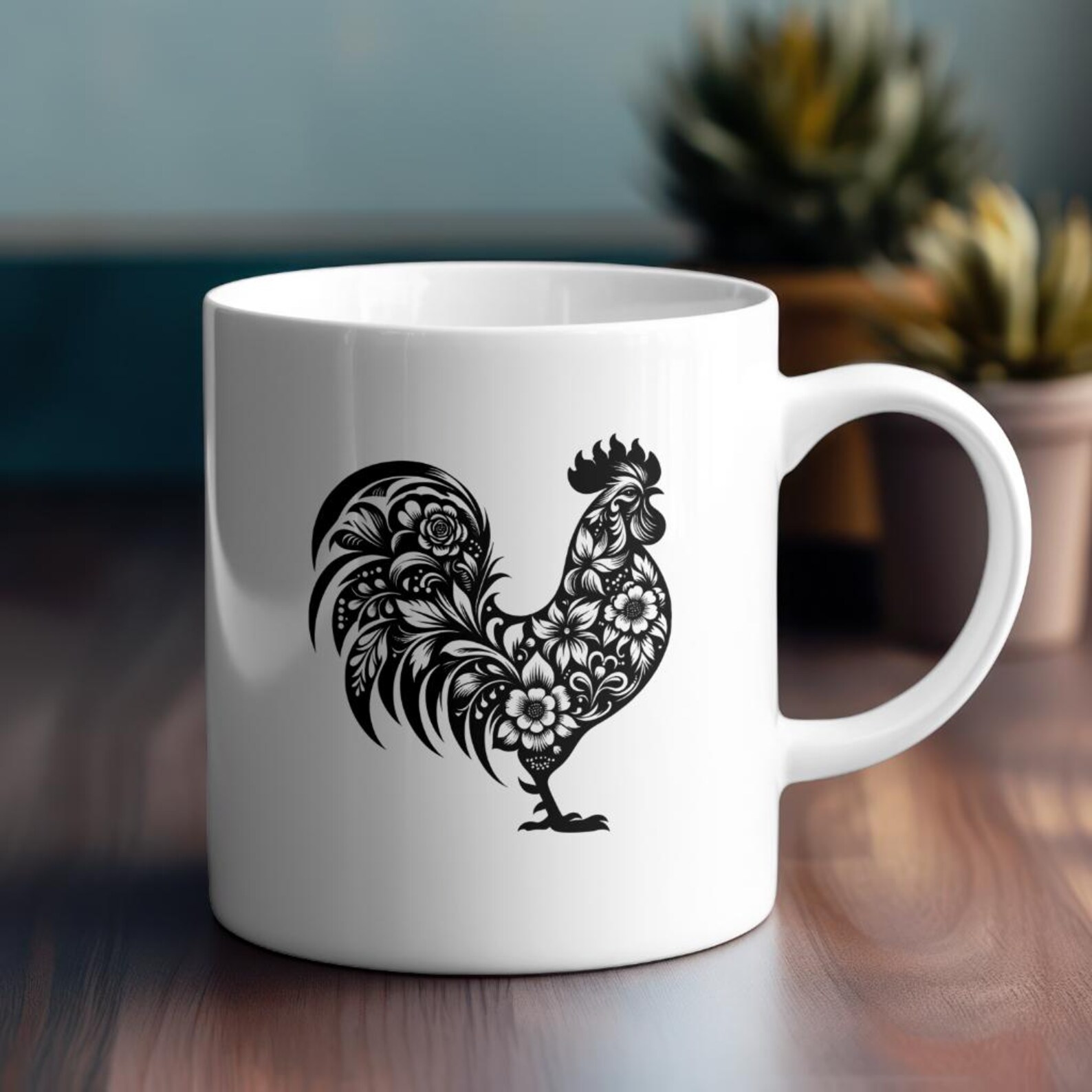 Floral Rooster Svg, Png & Pdf, Rooster Clipart, Flower Vector Image ...