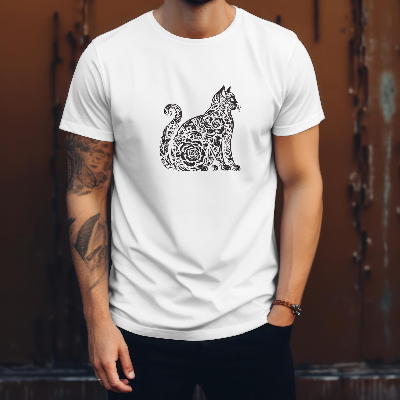Floral Cat Silhouette SVG | Mandala Cat Design for Cricut & Laser Cut ...
