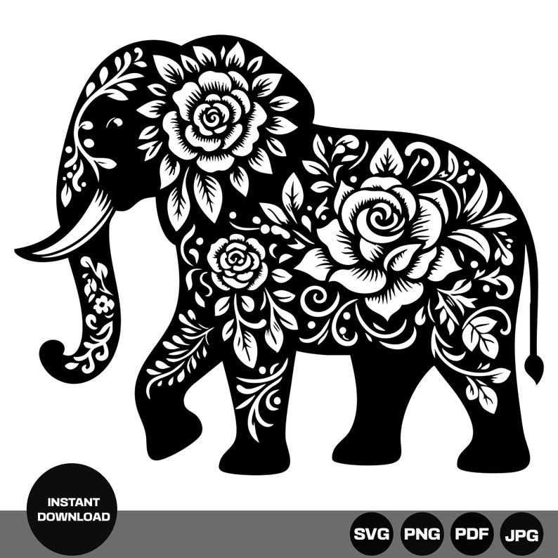 Floral Elephant Svg, Floral Animal Svg, Elephant Flower Svg, Mandala ...