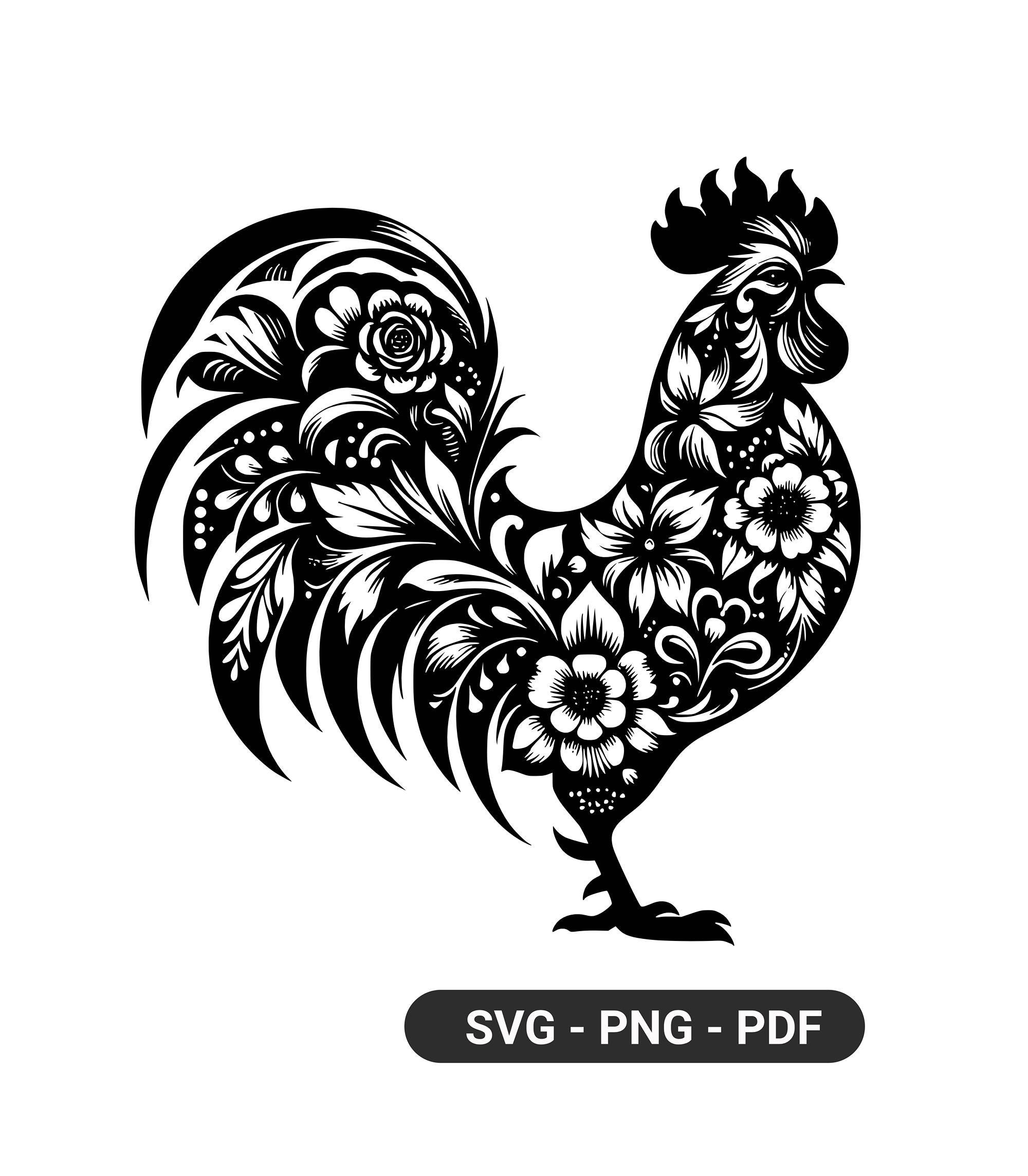 Floral Rooster Svg, Png & Pdf, Rooster Clipart, Flower Vector Image ...