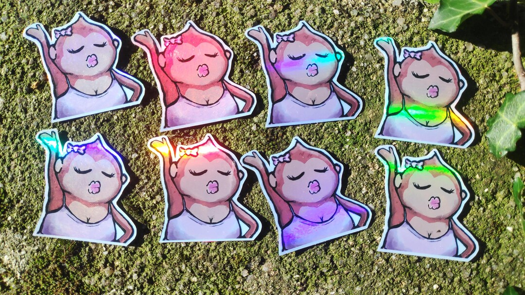 Holographic Slay Monkey Cute Animal Sticker | Waterproof Sticker ...