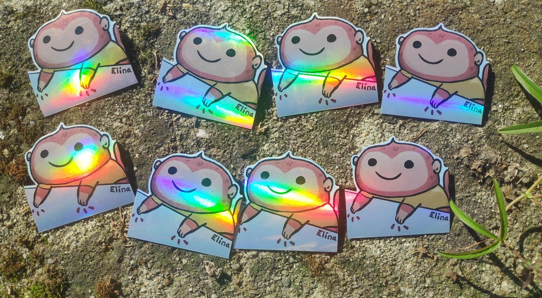 Holographic Bongo Monkey Cute Animal Sticker | Waterproof Sticker ...