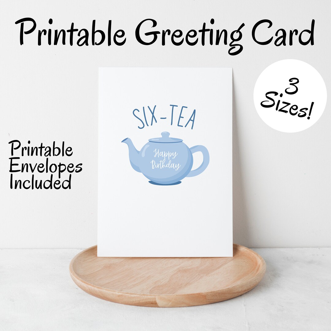 Six-tea 60th Birthday Printable Card, DIGITAL PDF, Funny Happy Birthday ...