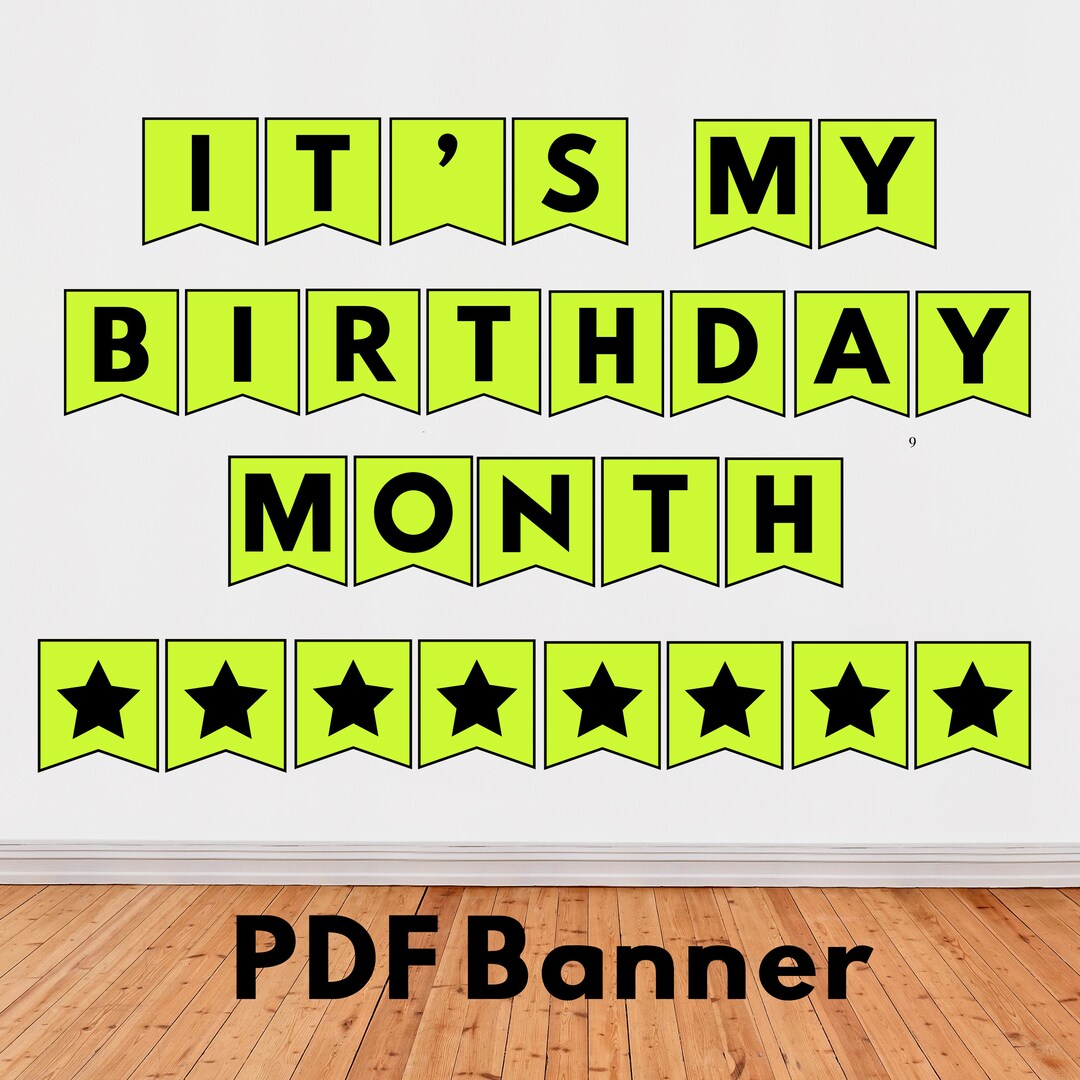 Neon My Birthday Month Printable PDF Banner, Neon Retro Banner, 90's ...